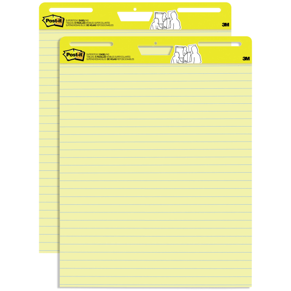 Post-it Super Sticky Easel Pads, Lined, 25" x 30", Yellow/Blue, Pack Of ...