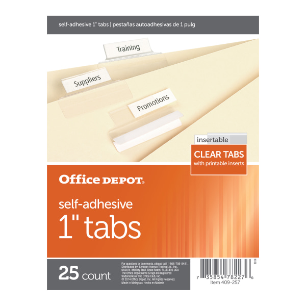 Self-Adhesive Tabs With Printable Inserts, 1", Clear, Pack Of 25 - Zerbee