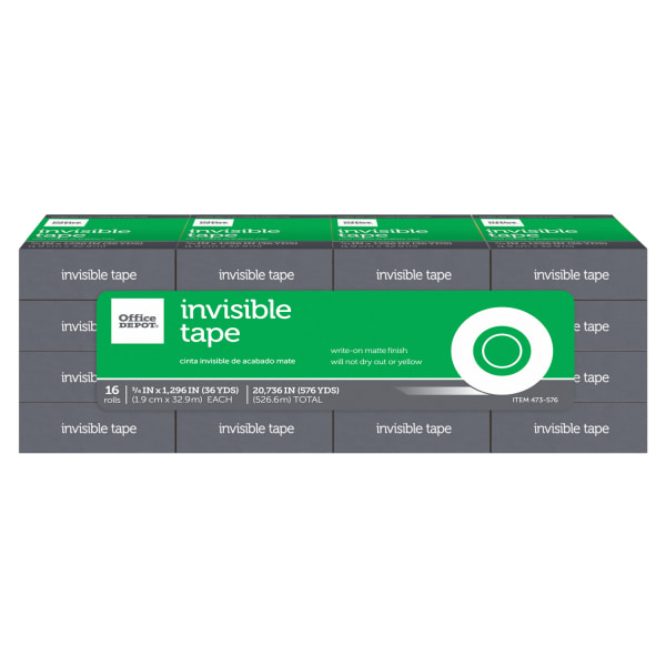 Invisible Tape, 3/4" x 1296", Clear, Pack of 16 rolls - Zerbee