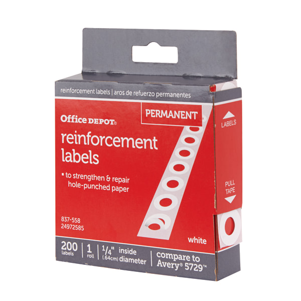 Permanent Self-Adhesive Reinforcement Labels, 1/4" Diameter, White ...