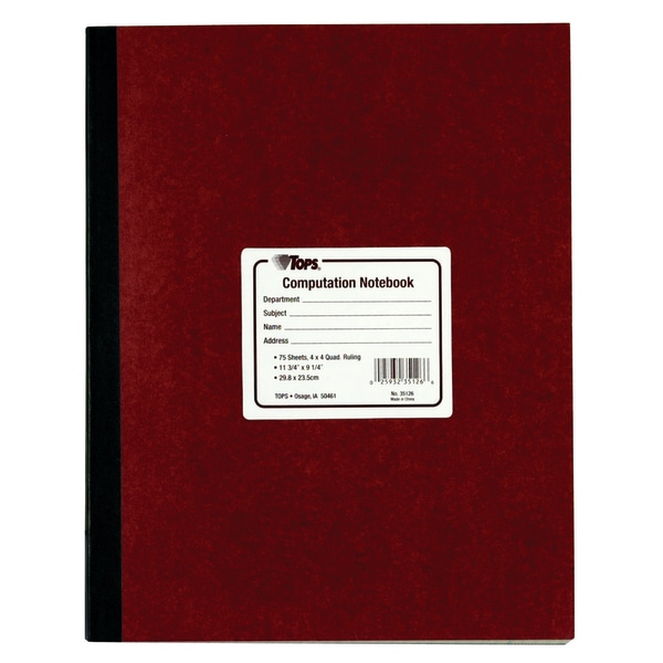 TOPS™ Computation Notebook, 11 3/4" x 9 1/4", 4 x 4 Quad, 75 Sheets ...