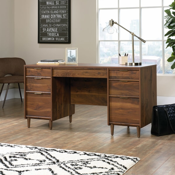 Sauder Clifford Place 59 W Mid Century Executive Computer Desk Grand Walnut