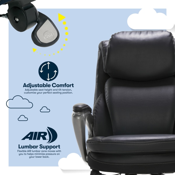 Serta Smart Layers Arlington AIR Bonded Leather High Back Executive Office Chair Black Silver Zerbee