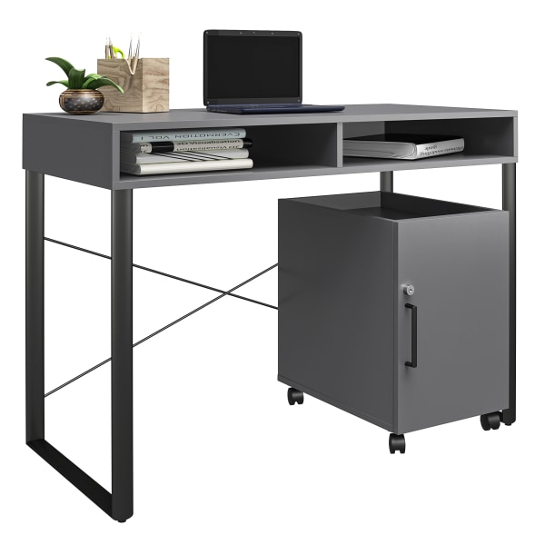 Realspace Bexler 42 W Computer Desk with Mobile Cart Gray Black